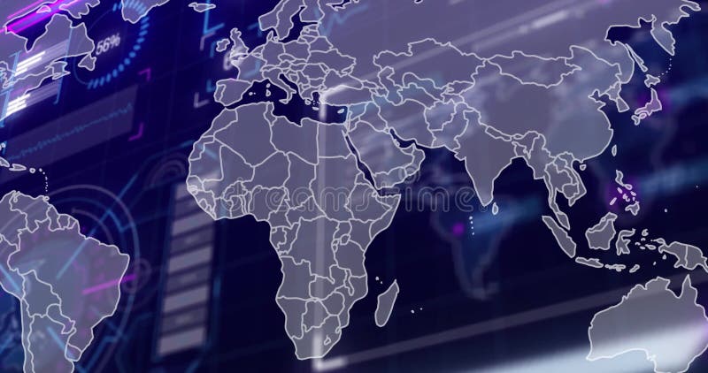 Data Processing Animation Showing World Map with Country Borders Stock Video - Video of ...