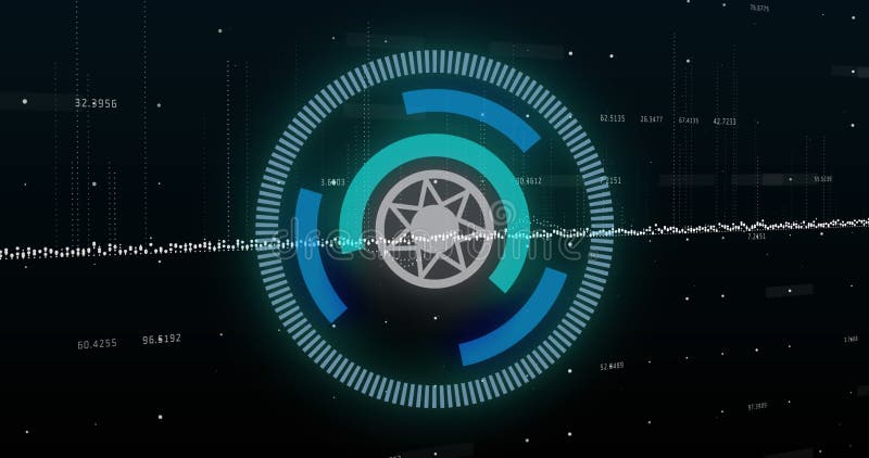 Data Processing and Blue Data Loading Icon on Black Background Stock ...