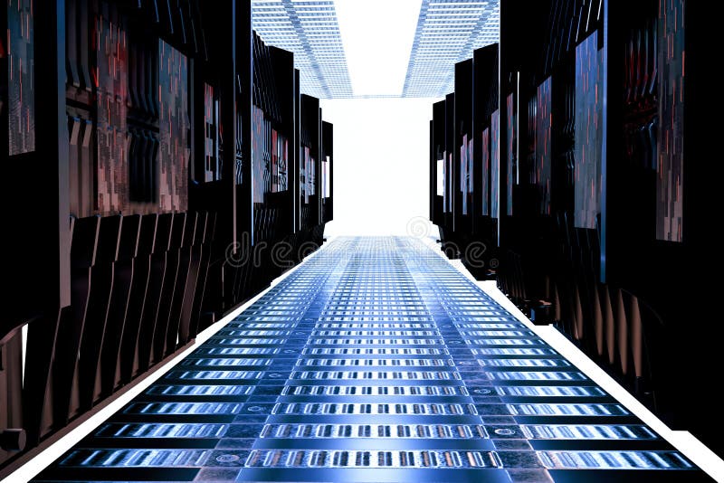 Data Processing Center, Rows of Conditioned Servers. Technology and Big ...