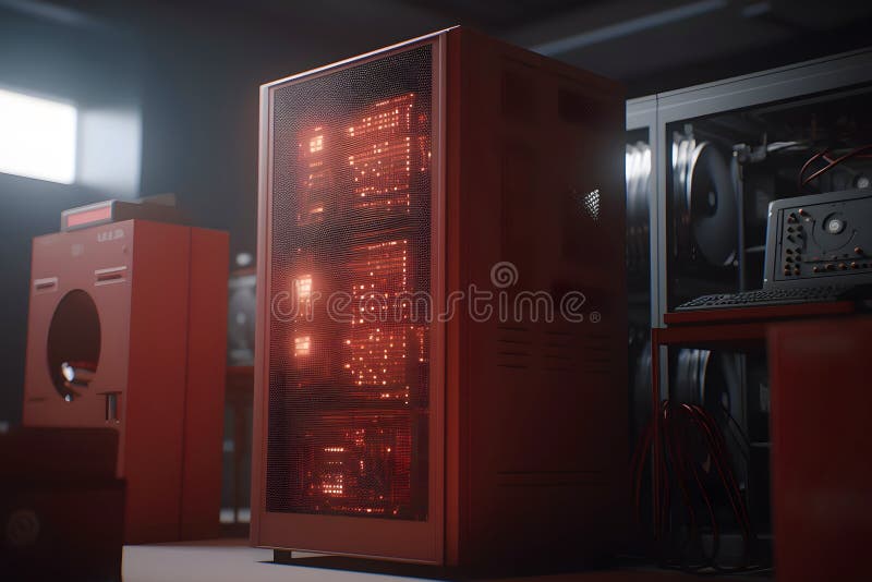 Data Processing Center. Server Room in Red Light Stock Image - Image of ...