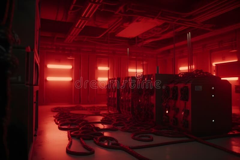 Data Processing Center. Server Room in Red Light Stock Illustration ...