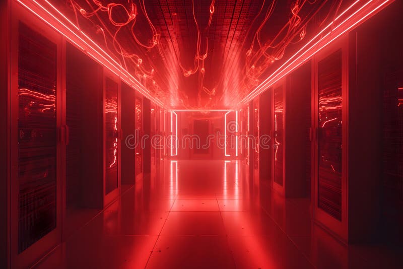 Data Processing Center. Server Room in Red Light Stock Illustration ...