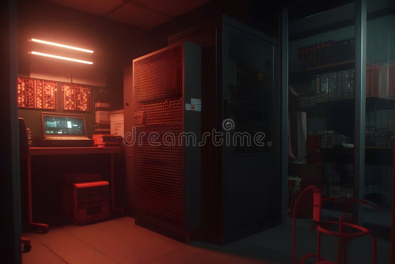 Data Processing Center. Server Room in Red Light Stock Illustration ...