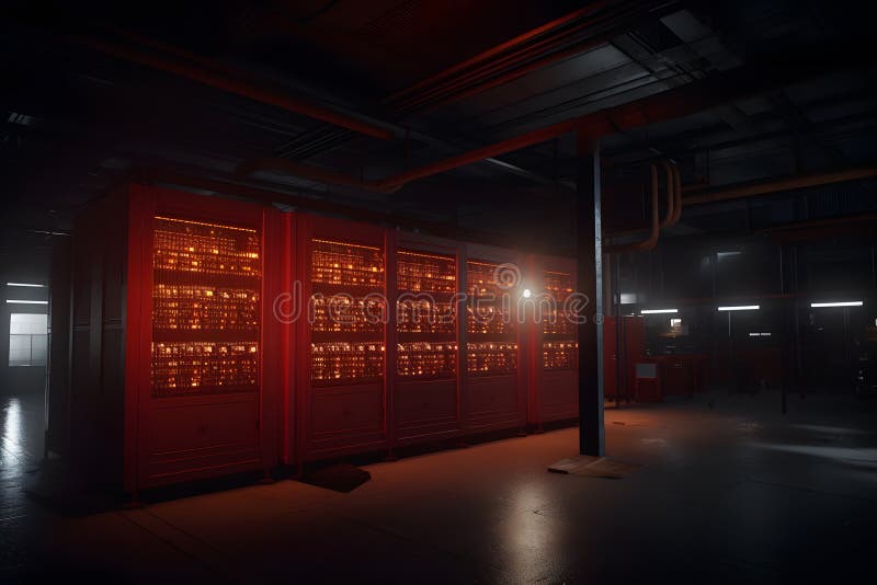 Data Processing Center. Server Room in Red Light Stock Image - Image of ...