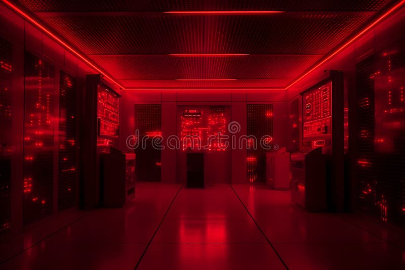 Data Processing Center. Server Room in Red Light Stock Illustration ...