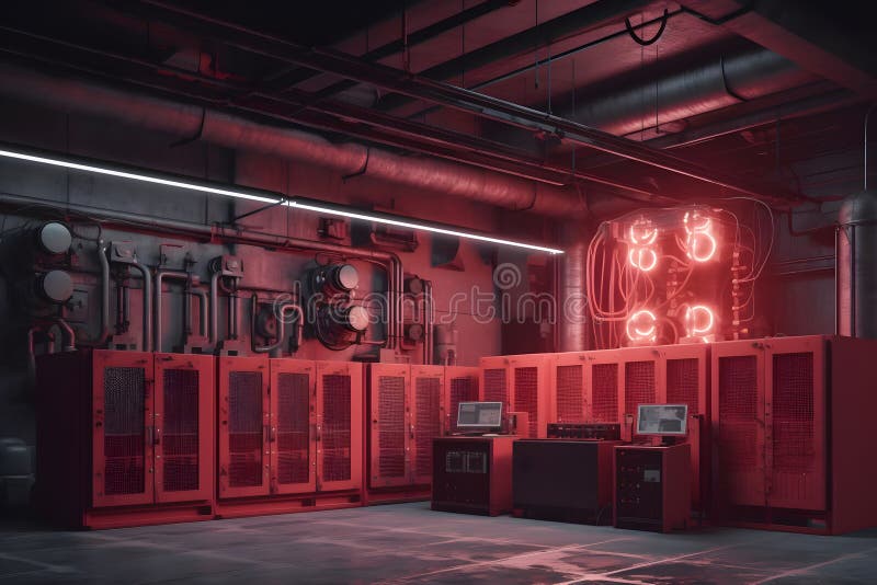 Data Processing Center. Server Room in Red Light Stock Photo - Image of ...