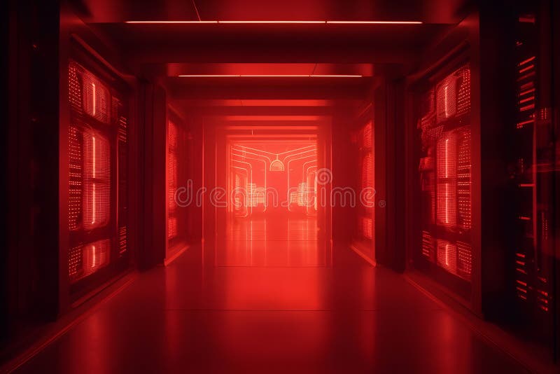 Data Processing Center. Server Room in Red Light Stock Illustration ...