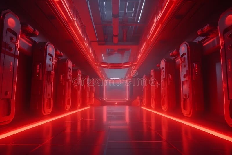 Data Processing Center. Server Room in Red Light Stock Image - Image of ...