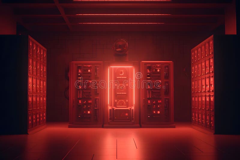 Data Processing Center. Server Room in Red Light Stock Photo - Image of ...