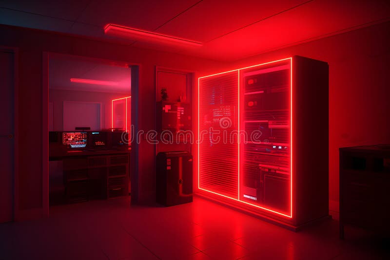 Data Processing Center. Server Room in Red Light Stock Illustration ...