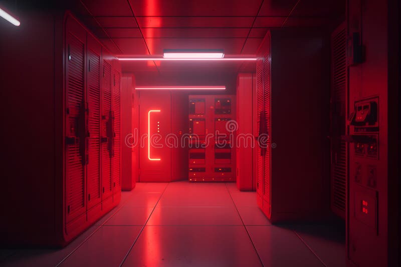 Data Processing Center. Server Room in Red Light Stock Image - Image of ...