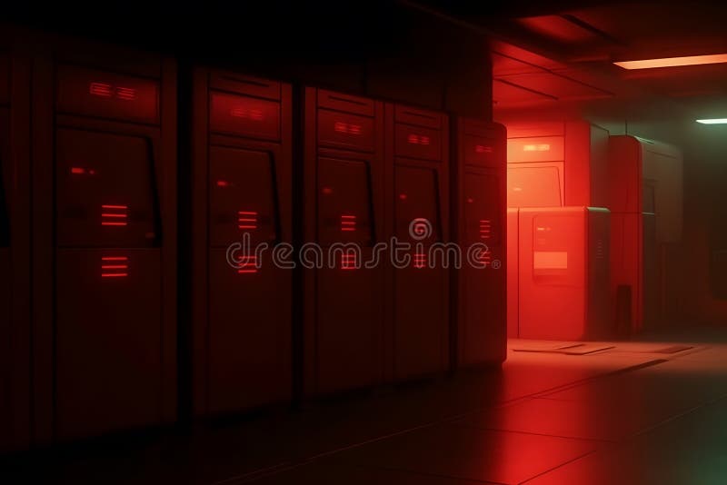 Data Processing Center. Server Room in Red Light Stock Illustration ...