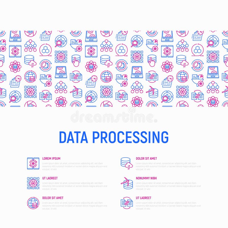 Data Processing Concept with Thin Line Icons Stock Vector - Illustration of digital, database ...