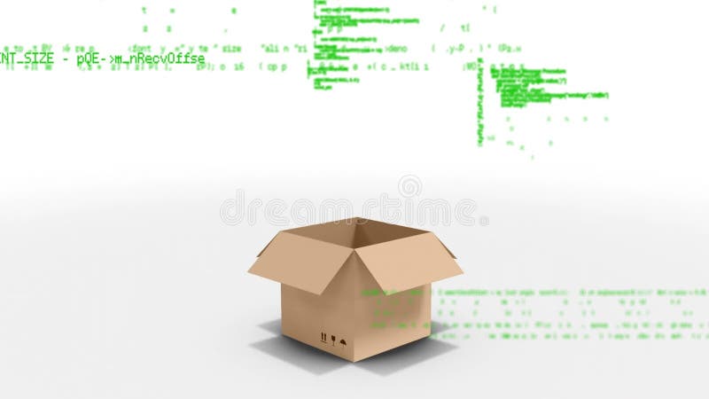 Data Processing on Grid Network Delivery Box Opening Against White ...