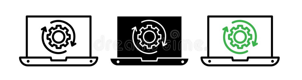 Data Processing Icon Set. Laptop Data Process Technology Vector Symbol ...