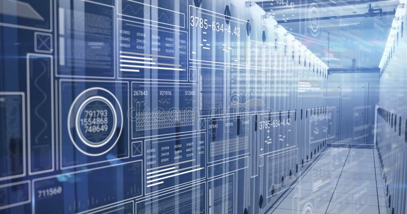 Data Processing on Interface Screens Over Computer Server Room Stock Video - Video of screen ...