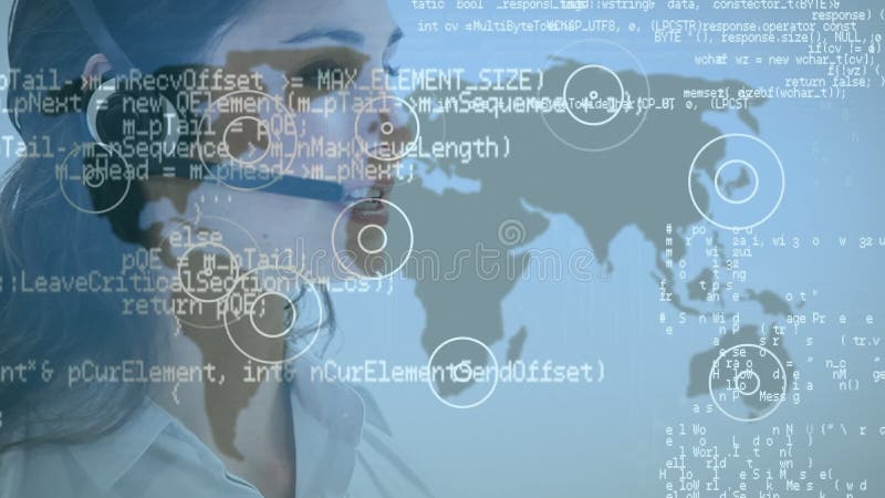 Data Processing and Pulsating Circles Over Caucasian Female Customer ...