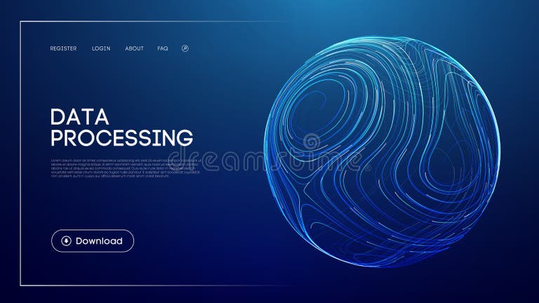 Data Processing Technology with Abstract Glowing Sphere, Futuristic Blue Background, Artificial ...