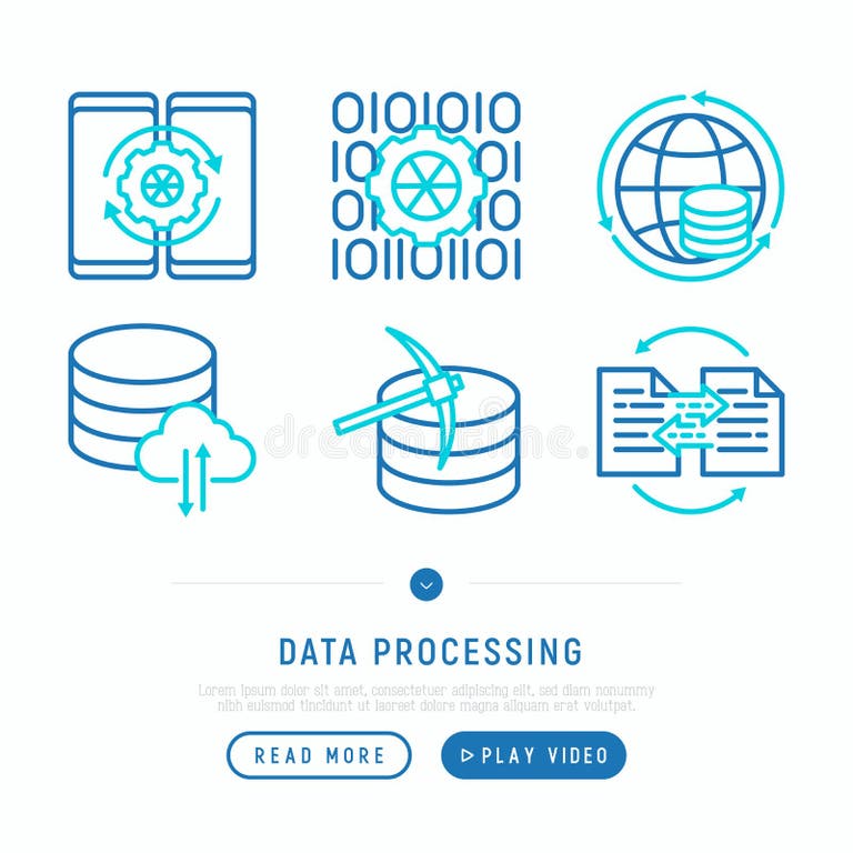 Data Processing with Thin Line Icons Stock Vector - Illustration of ...