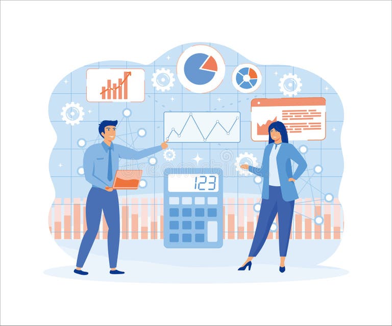 Data Processing and Visualization. People Creating Chart and Analyze Statistics To Unlock Data ...