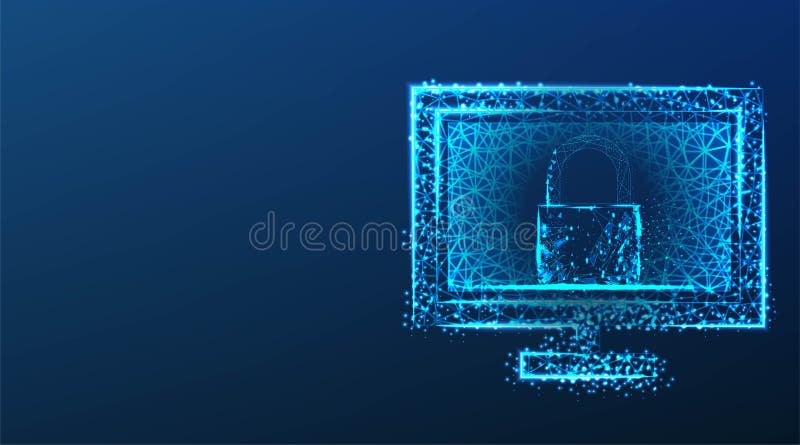 Data Protect. Lock on Computer Monitor Screen. Abstract Low Poly ...