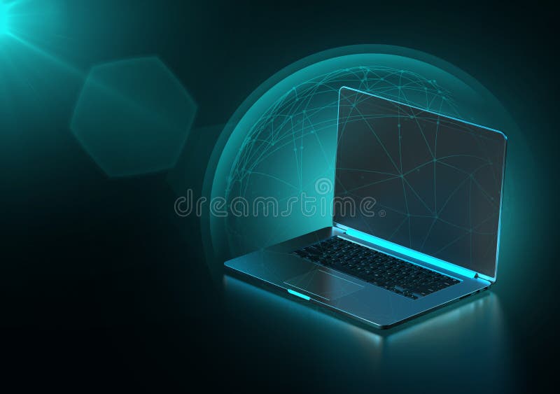 Data Protected with Blue Force Field Like Shield Around Laptop Computer ...