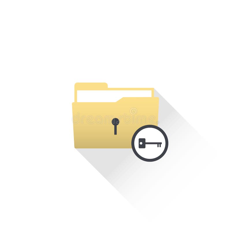 Data Protected Computer Folder Icon with Files and Lock Key. Stock ...