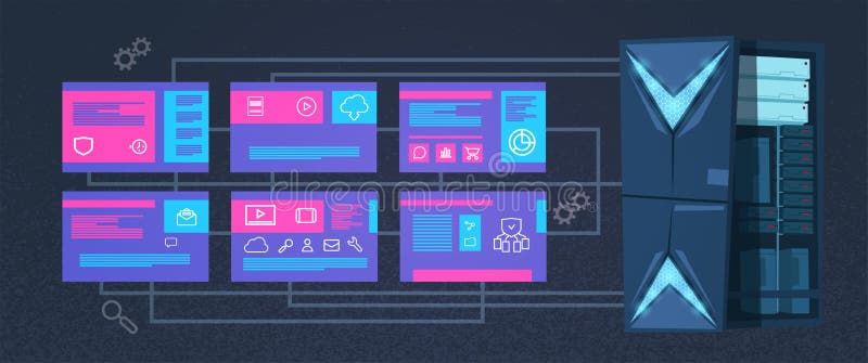 Data Protection Computing Center with Hosting Servers Infographic, Network and Database ...