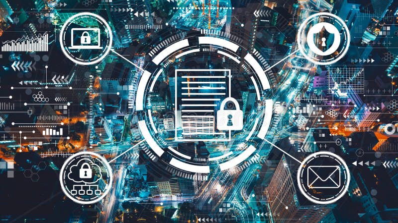 Data Protection Concept with Aerial View of Tokyo at Night Stock Image ...