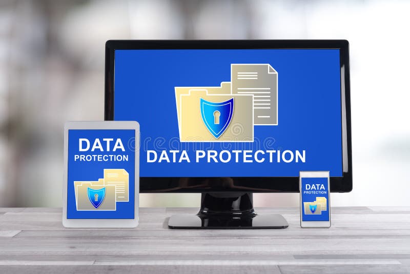 Data Protection Concept on Different Devices Stock Photo - Image of ...