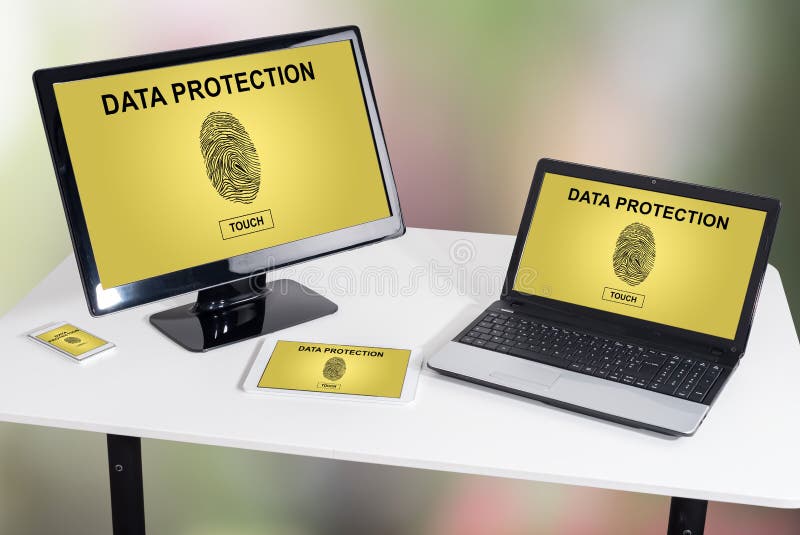 Data Protection Concept on Different Devices Stock Illustration ...
