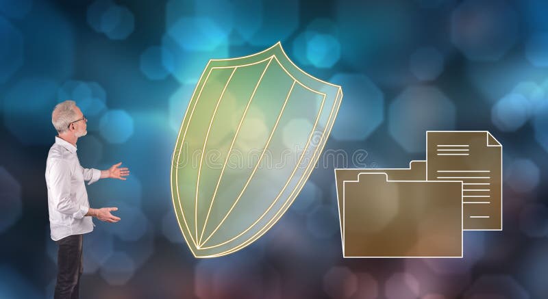 A Data Protection Concept Explained by a Businessman on a Wall Screen ...