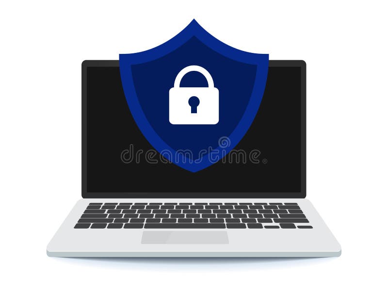Data Protection Concept on Laptop. Shield with a Lock on the Computer ...