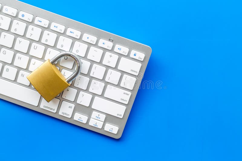Data Protection Concept with Locker and Keyboard on Blue Background Top ...