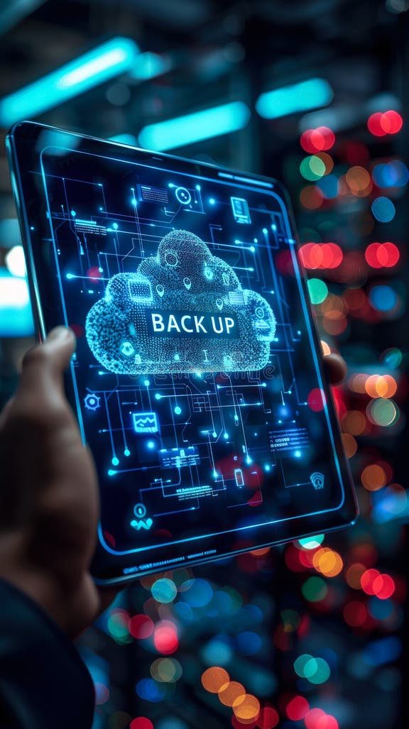 Data Protection Concept with a Person Holding a Holographic Cloud ...