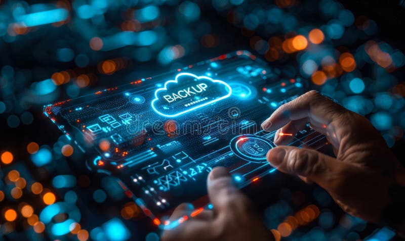 Data Protection Concept with a Person Holding a Holographic Cloud ...