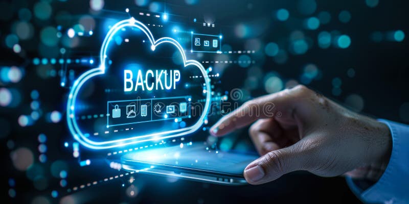 Data Protection Concept with a Person Holding a Holographic Cloud ...