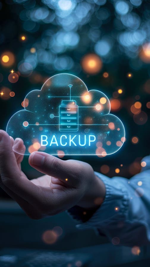 Data Protection Concept with a Person Holding a Holographic Cloud ...