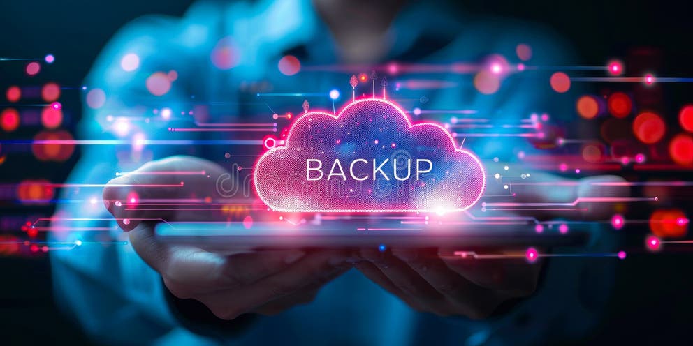 Data Protection Concept with a Person Holding a Holographic Cloud ...