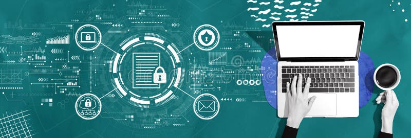 Data Protection Concept with Person Using a Laptop Stock Illustration ...