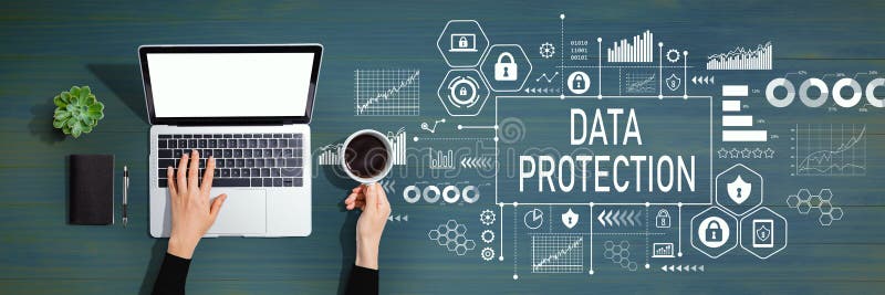 Data Protection Concept with Person Using Laptop Computer Stock Photo ...