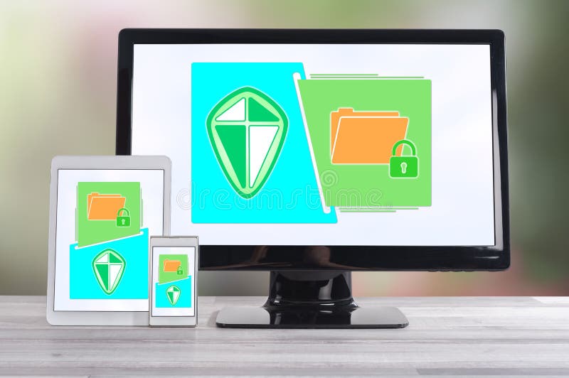 Data Protection Concept on Different Devices Stock Illustration ...