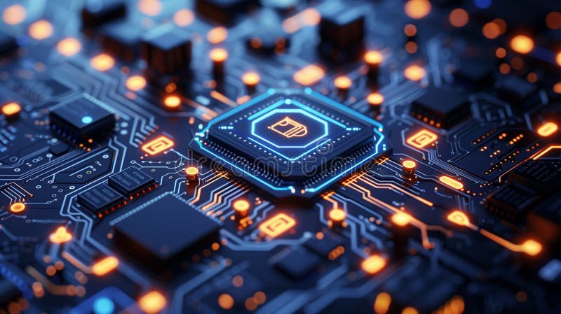 Data Protection and Cyber Privacy on Dark Blue Background Stock ...