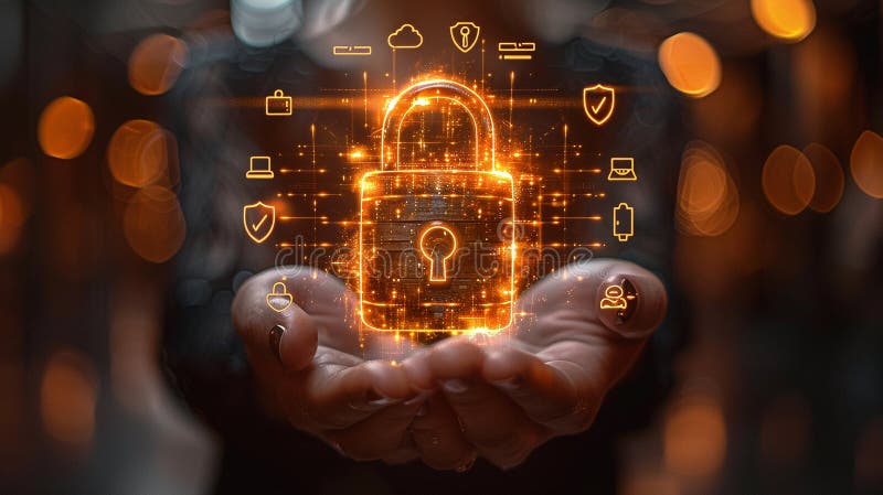 Close-up of Hands with a Padlock Icon on the Symbol Indicates Security ...