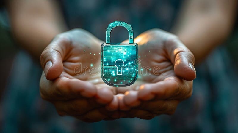 Data Protection and Cyber Security. Close-up of Hands with a Padlock ...