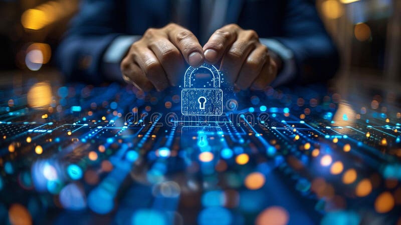 A Close-up of Hands with a Padlock Icon on the Symbol of Security. AI ...