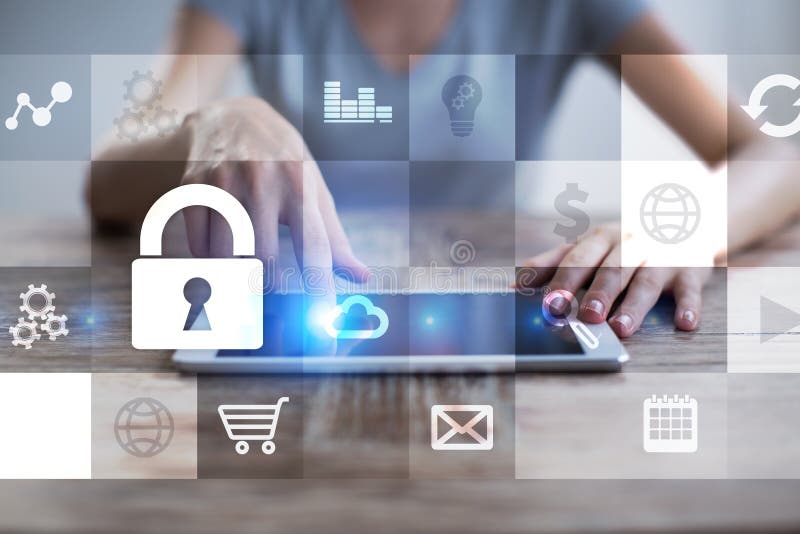 Data Protection and Cyber Security Concept on the Virtual Screen. Stock ...