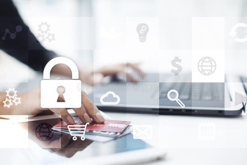 Data Protection And Cyber Security Concept On The Virtual Screen Stock