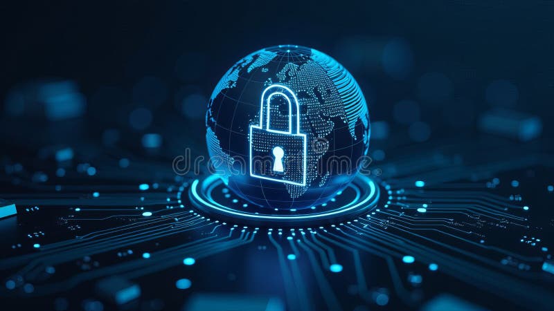 Data Protection and Cyber Security with Glowing Chip and World Map ...