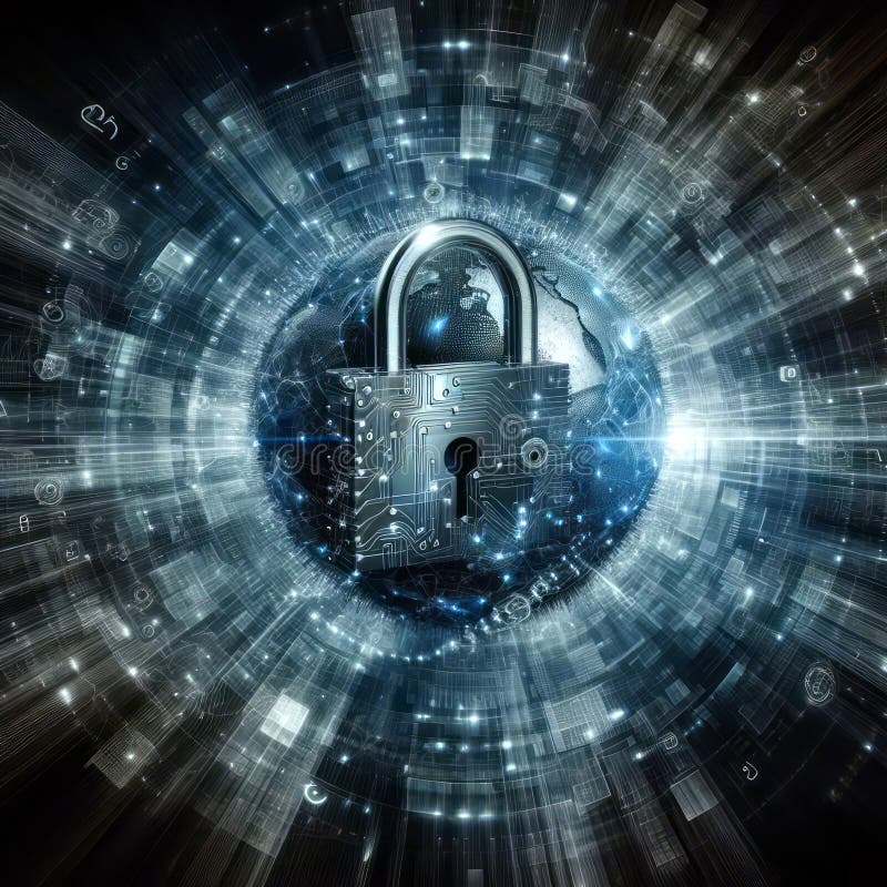 Cyber Data Protection Padlock on Data Stock Illustration - Illustration ...